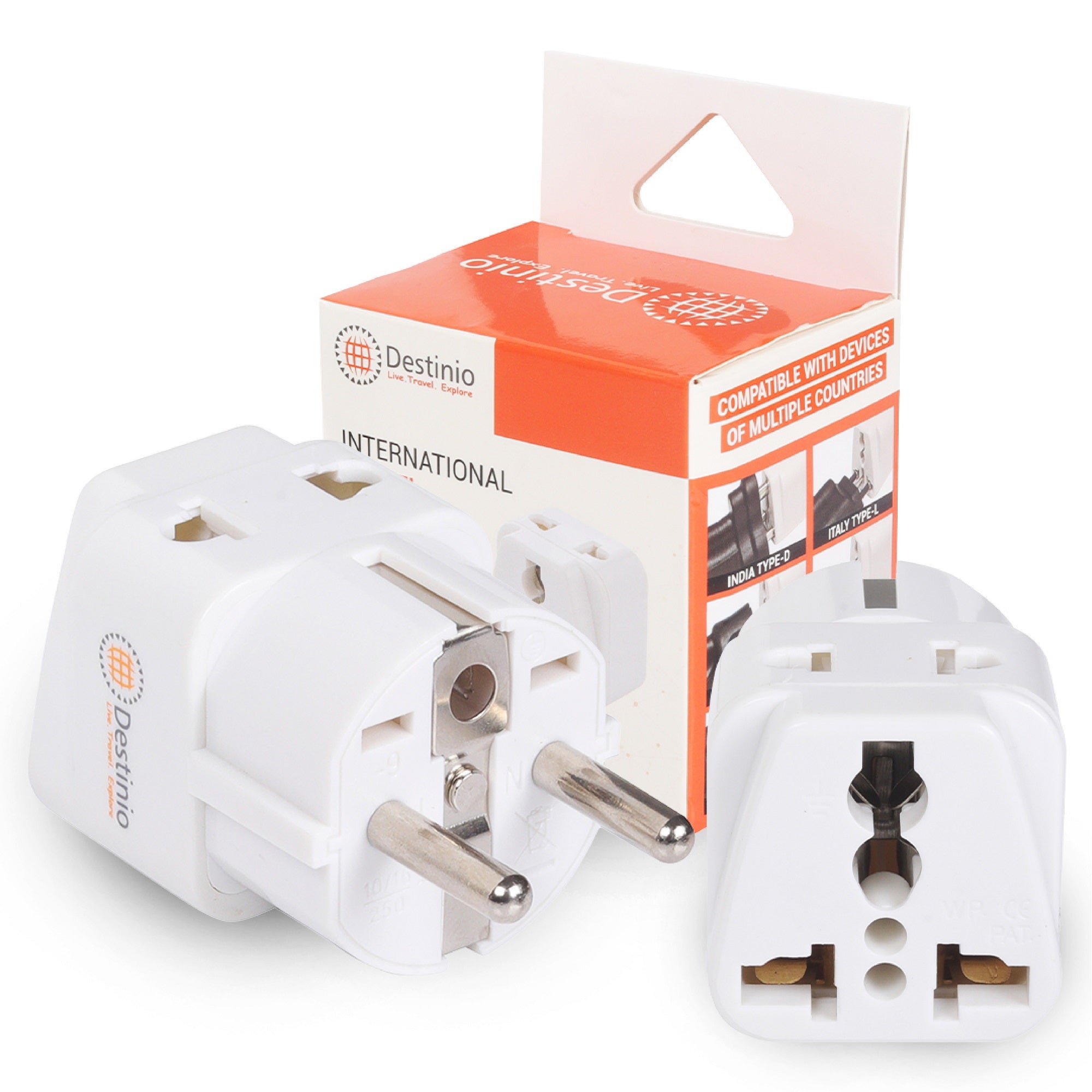 Destinio World to EU (Type E/F) Travel Adapter Plug, White, Pack of 2 ...