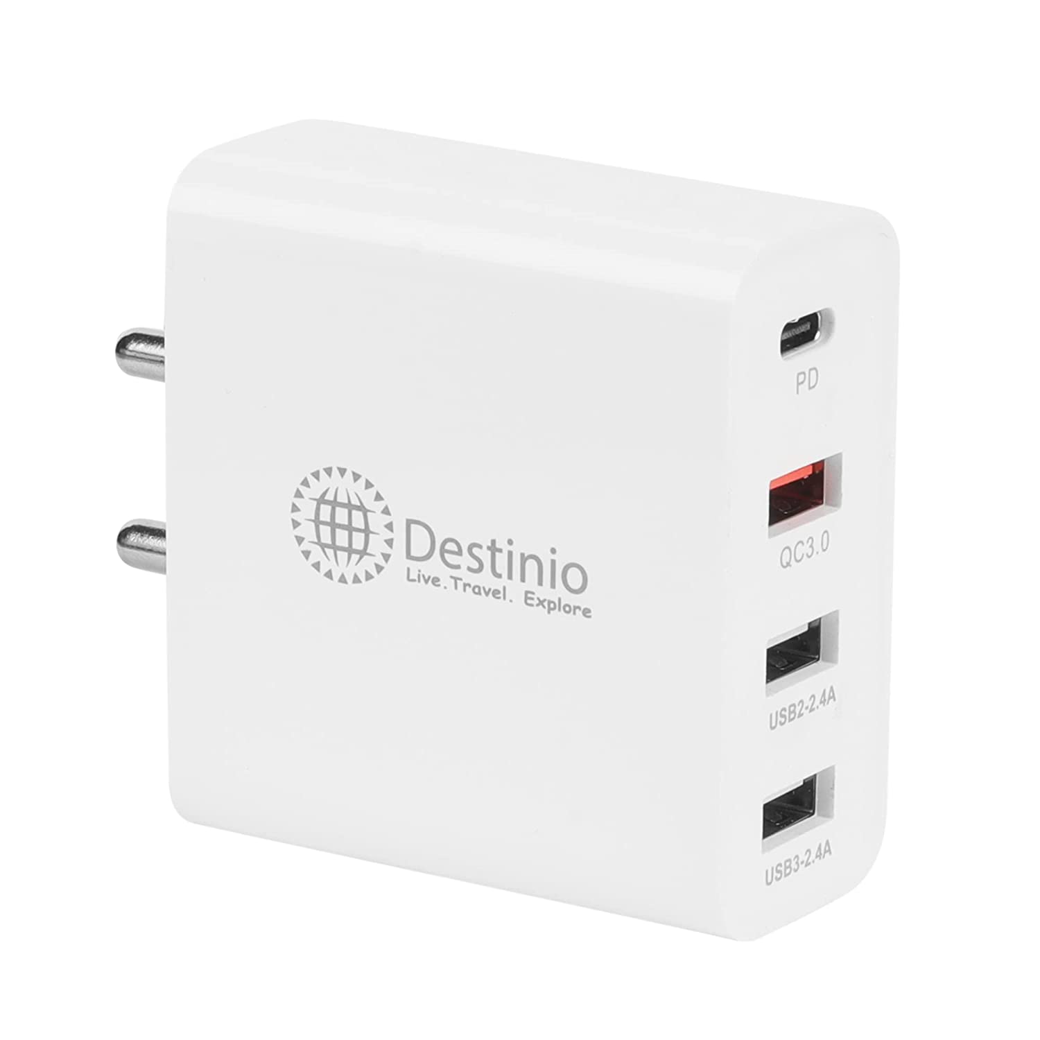 Destinio Multi USB Travel Charger Adapter, 4 USB Slots with 18W PD Fas ...